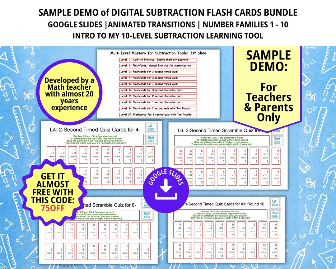 Subtraction Flashcards, Sample Subtraction Learning Tool, Math Practice ...