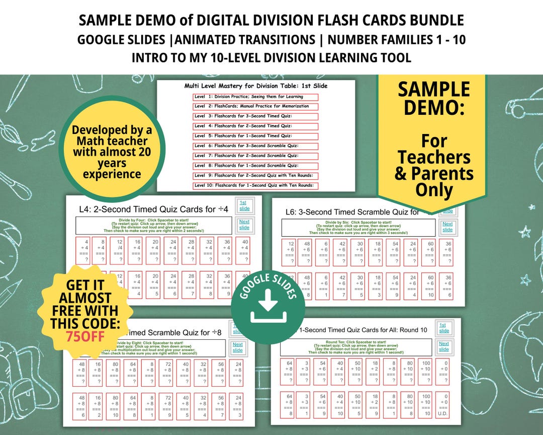 Division Flashcards, Sample Division Learning Tool, Math Practice, Math ...
