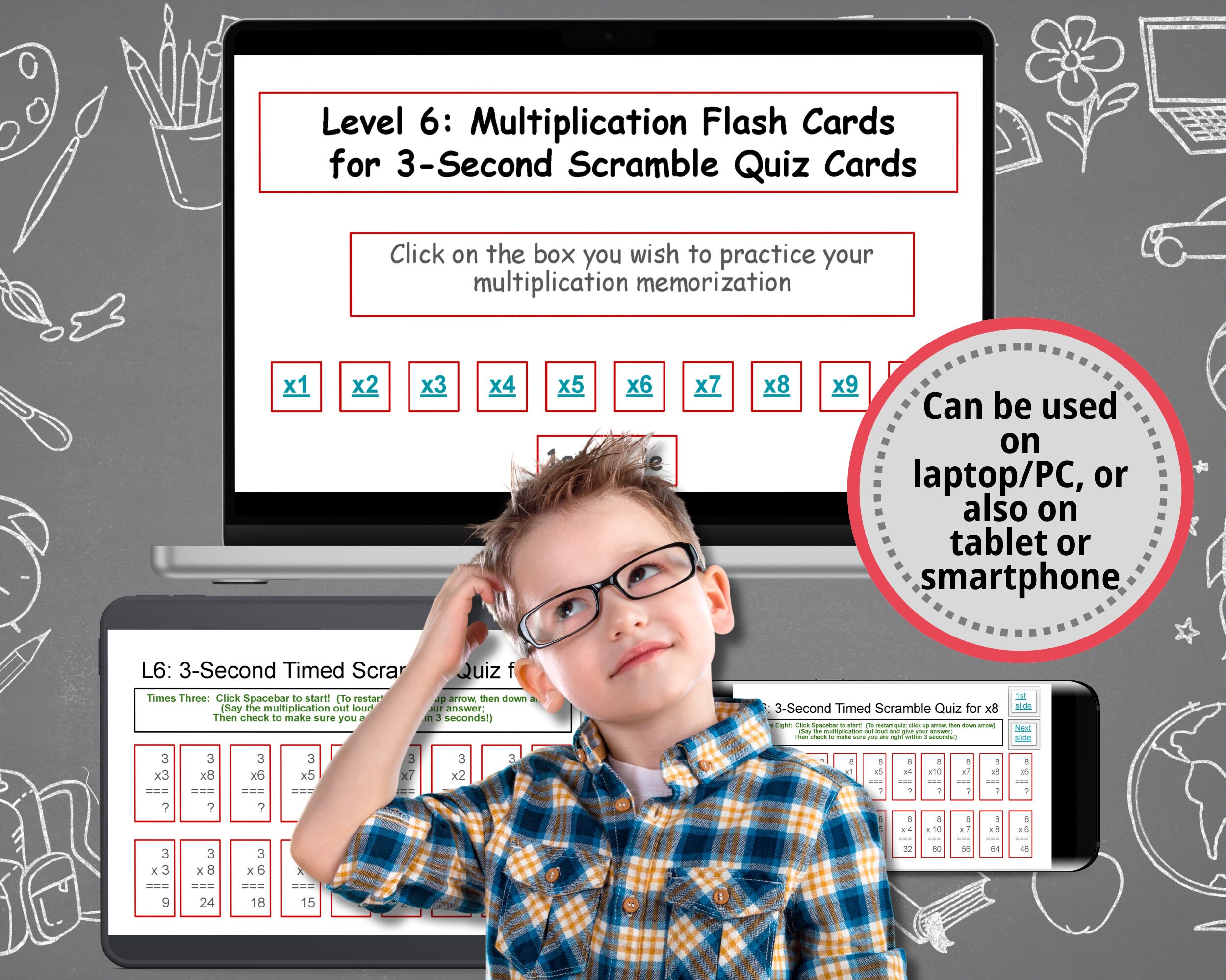 Multiplication Times Table Flashcards, Level 6, Math Practice ...