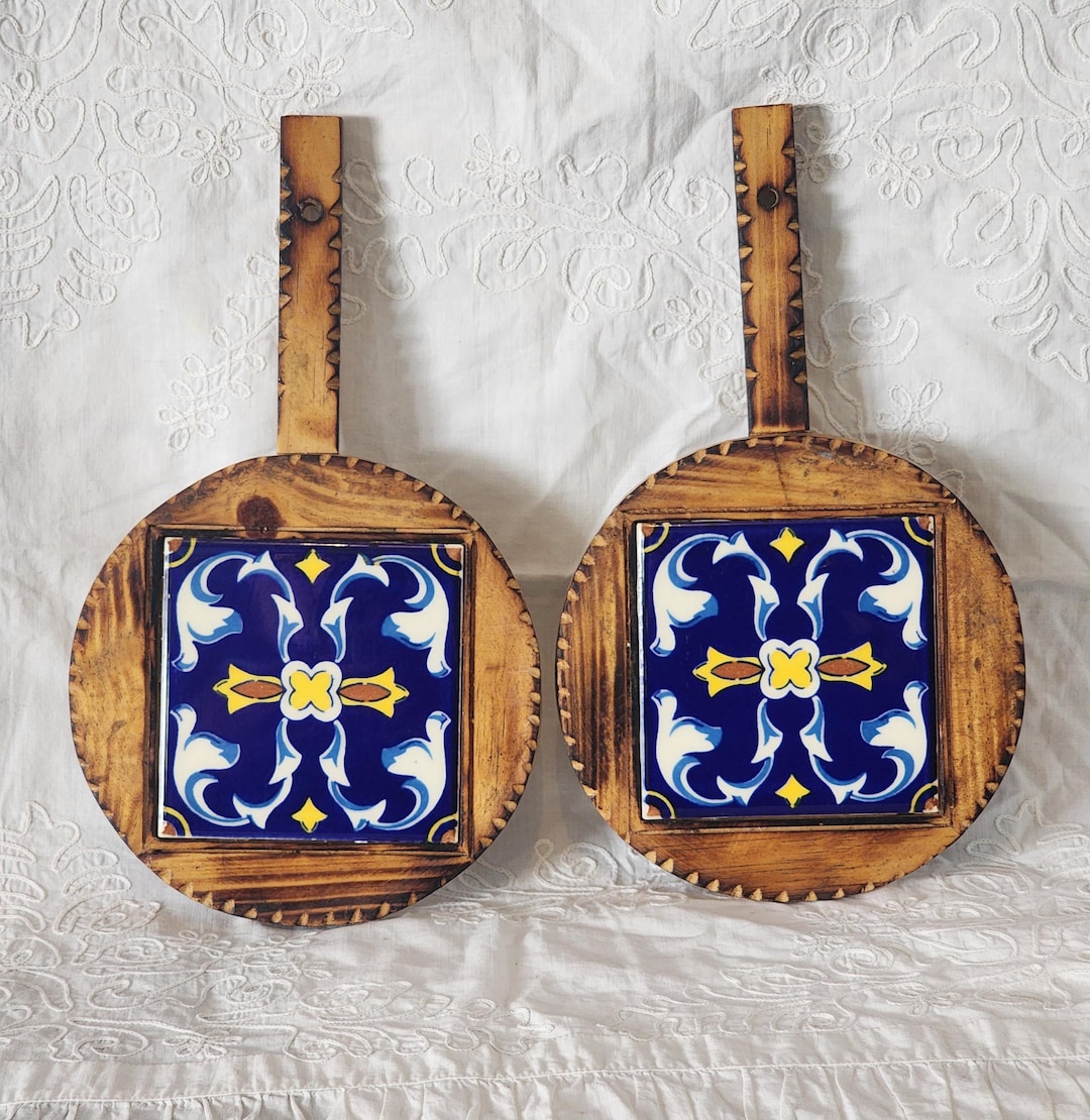 Vintage Handmade Wood and Ceramic Tile Trivet, Kitchen or Bar Wall Art ...