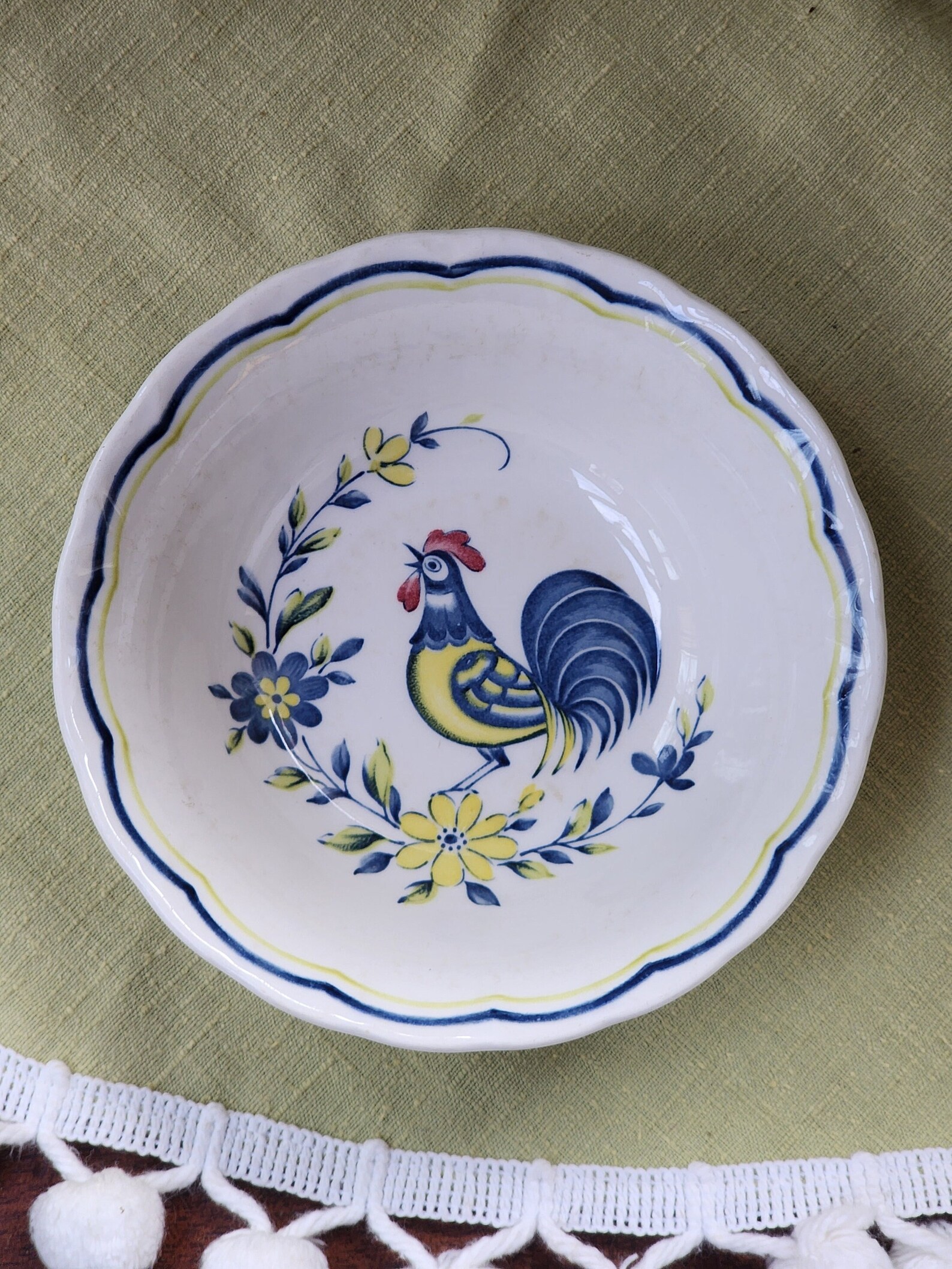 Vintage Japanese Nikko Blue Yellow Rooster Bowl Floral Country Chic ...