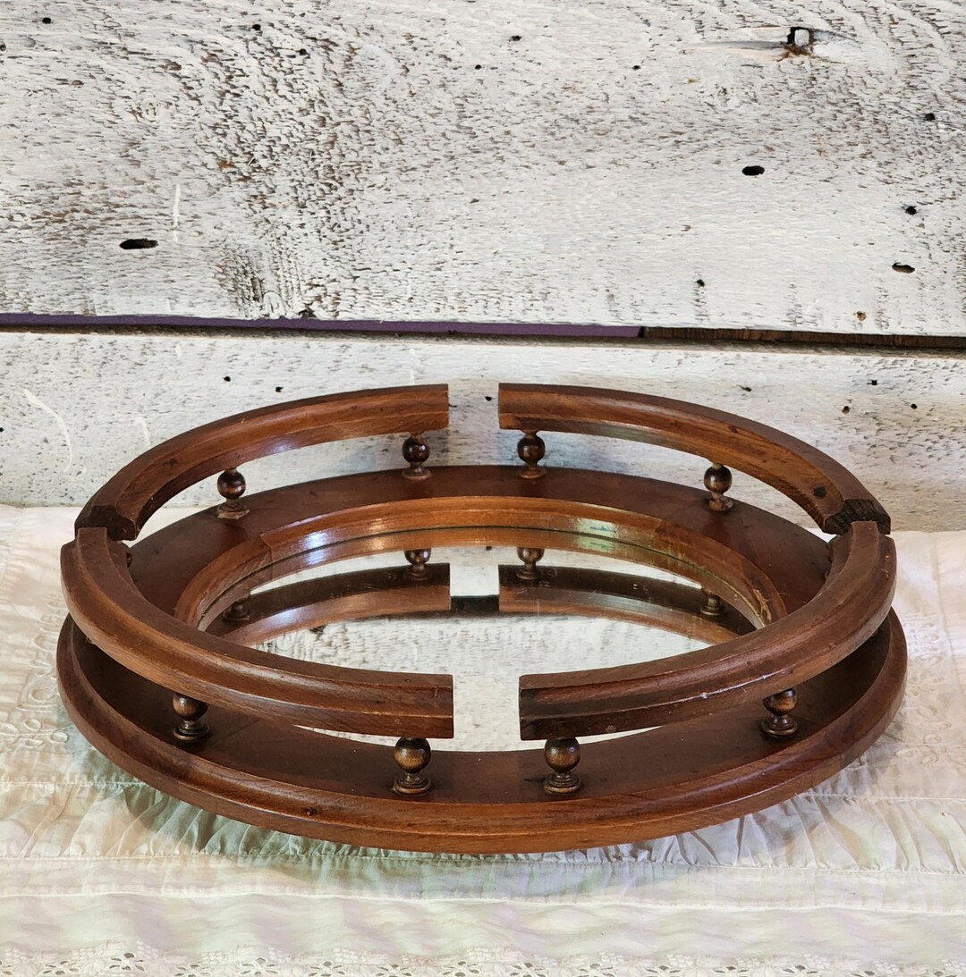 Vintage Wooden Mirror Lazy Susan, Rotating Decorative Tray or Wall ...