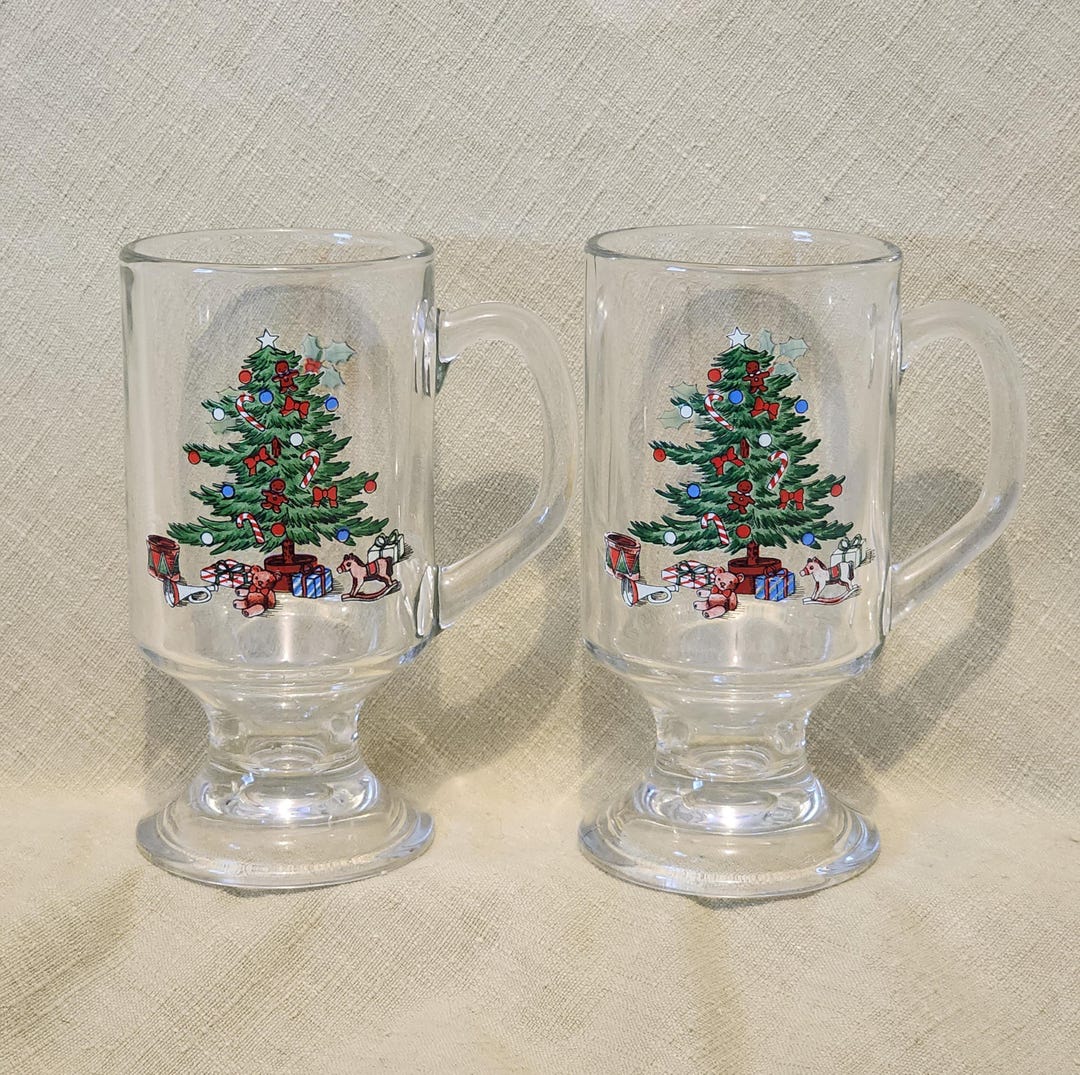 Vintage Luminarc Christmas Tree Footed Glass Mugs, Set of 2 - Etsy
