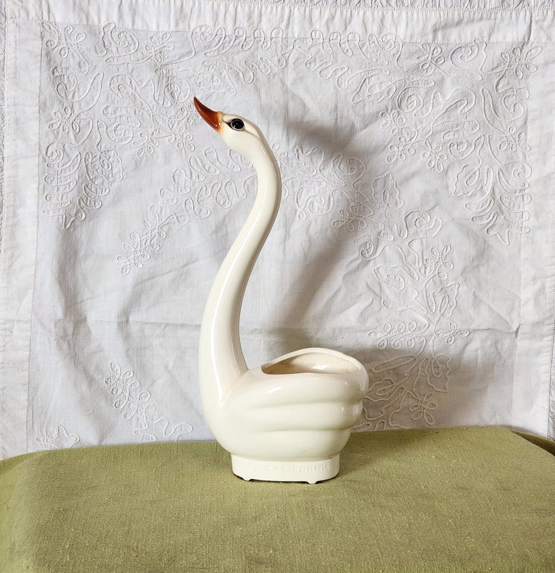 Vintage Ceramic Swan Indoor Plant Pot, Handmade in California, Tall and ...