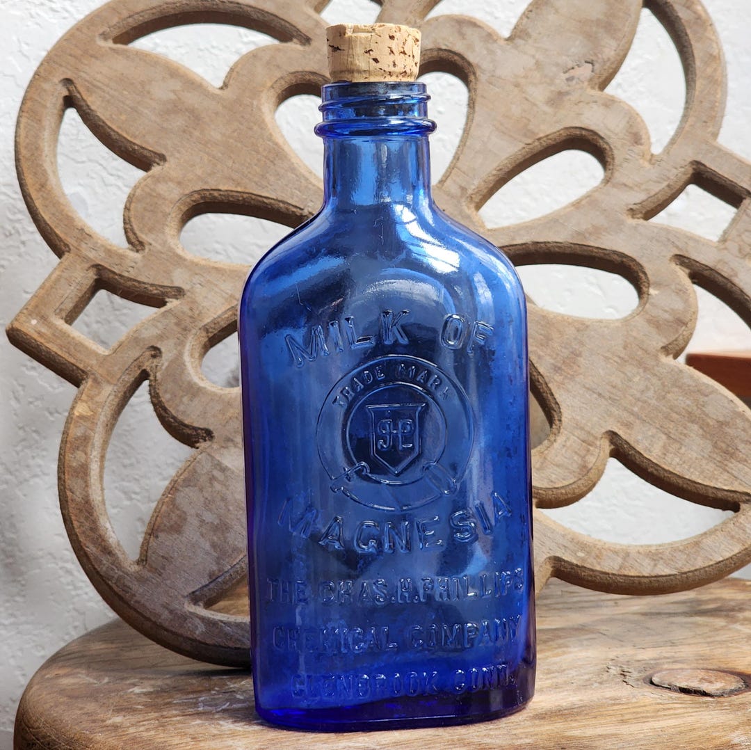 Antique Milk of Magnesia Cobalt Blue Glass Bottle With Cork Top ...