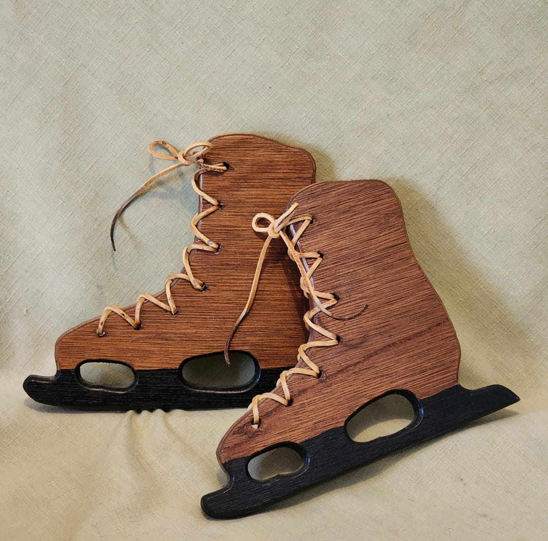 Vintage Handmade Wooden Ice Skates With Leather Laces, Set of 2 Skates ...