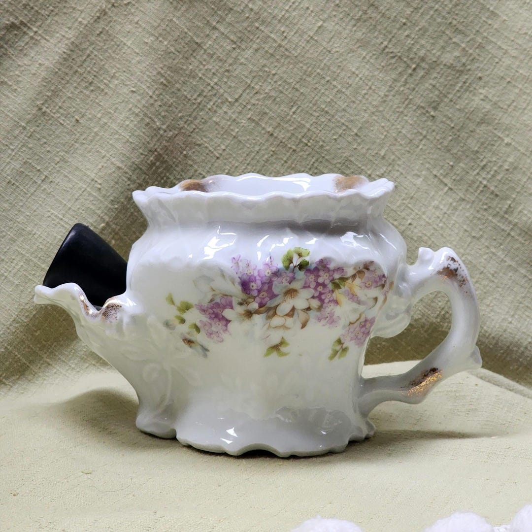 Antique Ceramic Shaving Scuttle Mug With Handle, Lilac and White Flower ...
