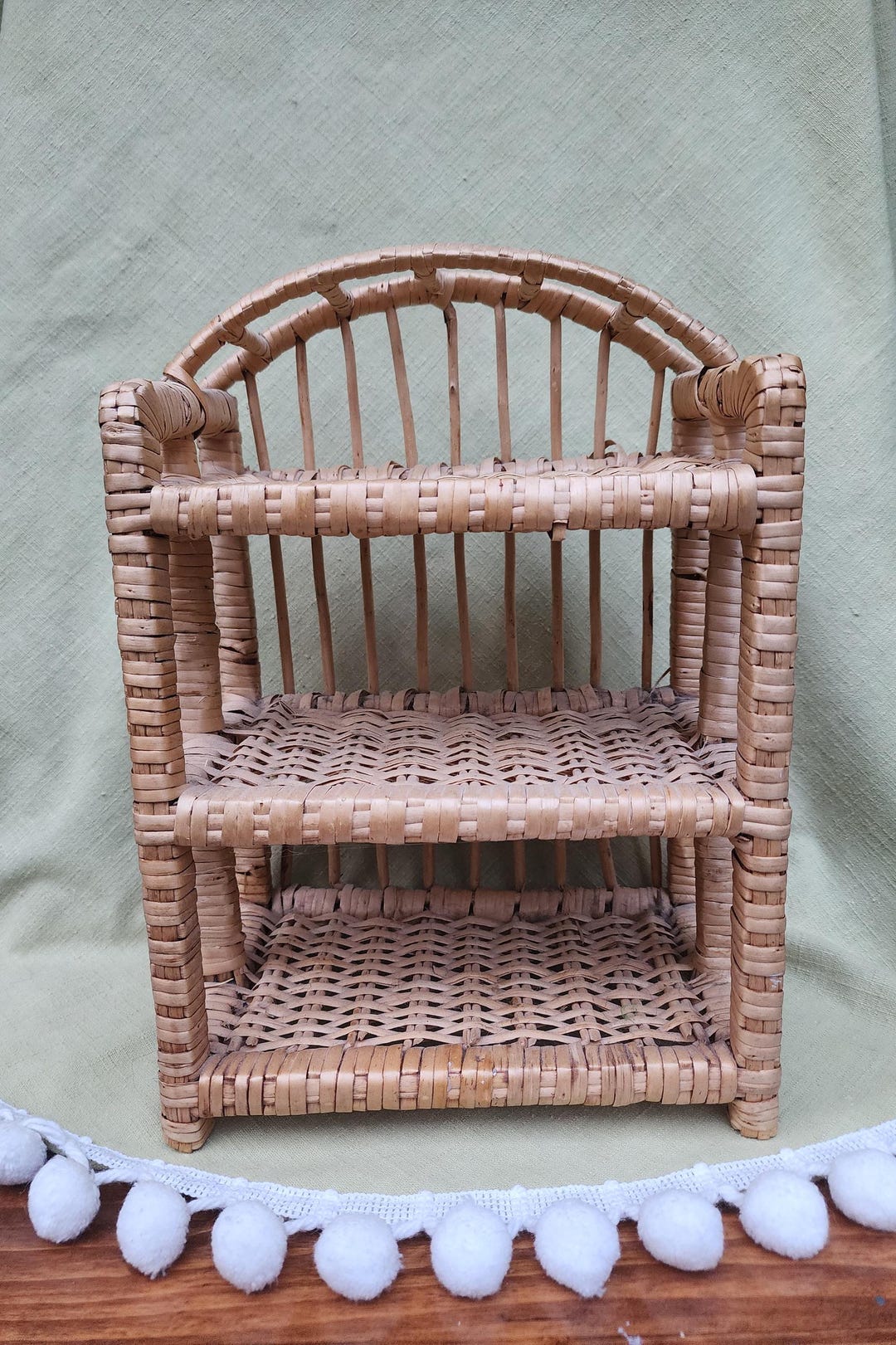 Vintage Wicker Rattan 3 Tier Shelf Counter Table Top or Wall Hanging ...