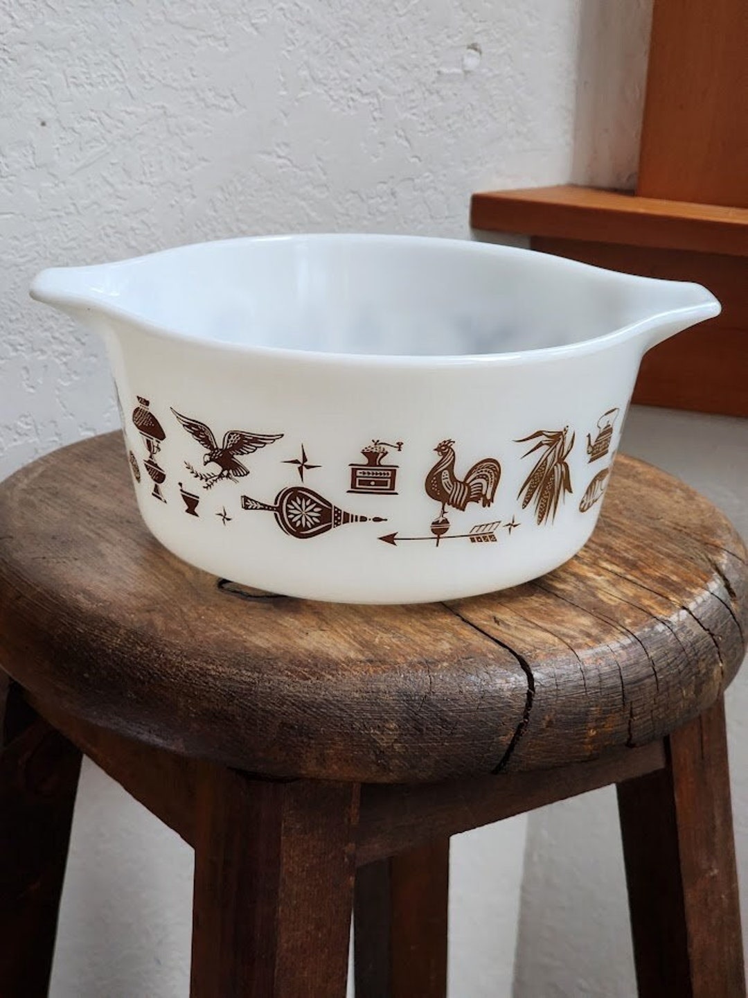 Vintage Pyrex Americana 1.5 Quart Casserole Dish 474-B Brown White ...