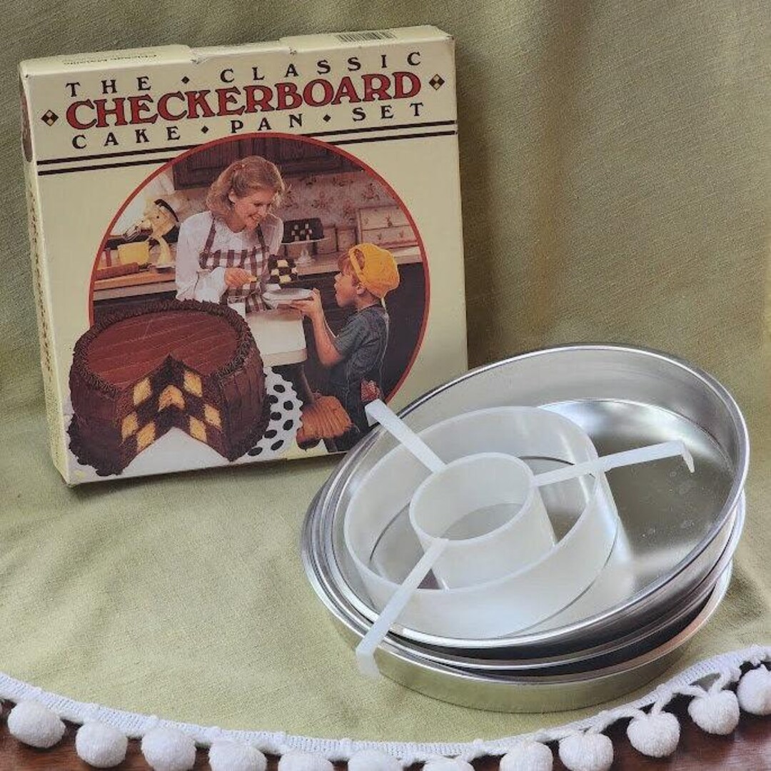 Vintage Checkerboard Cake Pan Set of 3 in Box Chicago Metallic Made in ...