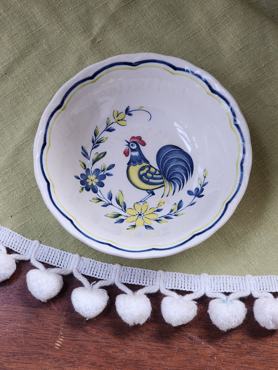 Vintage Japanese Nikko Blue Yellow Rooster Bowl Floral Country Chic ...