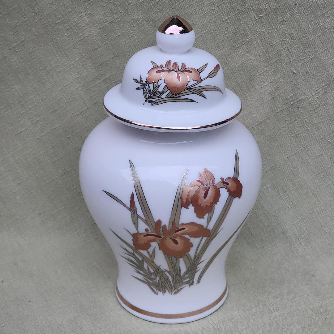 Vintage Japanese Ginger Jar: Orange Irises & Gold Accents - Kitchen ...