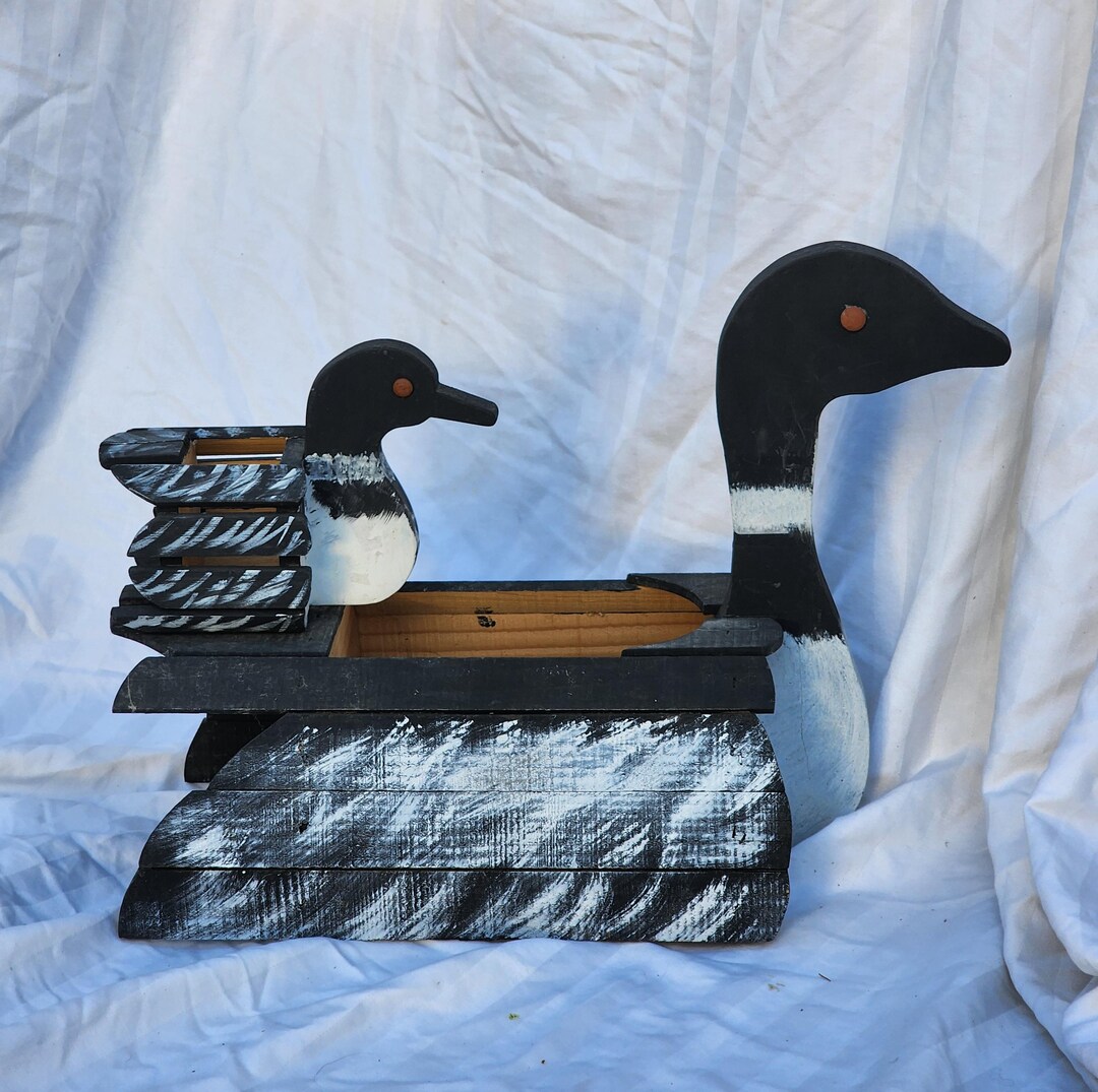 Handmade Wood Loons Planter Set, Adult and Chick, Indoor or Outdoor ...