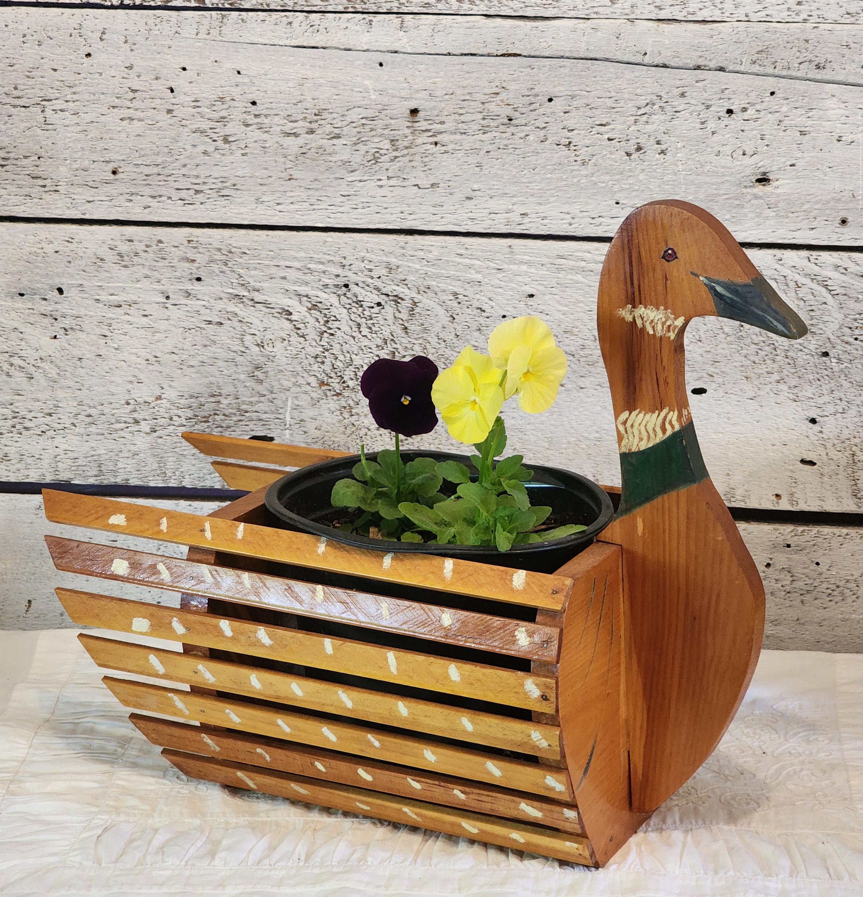 Vintage Handmade Wood Duck Planter, 5 Inch Plat Pot Holder, Indoor or ...
