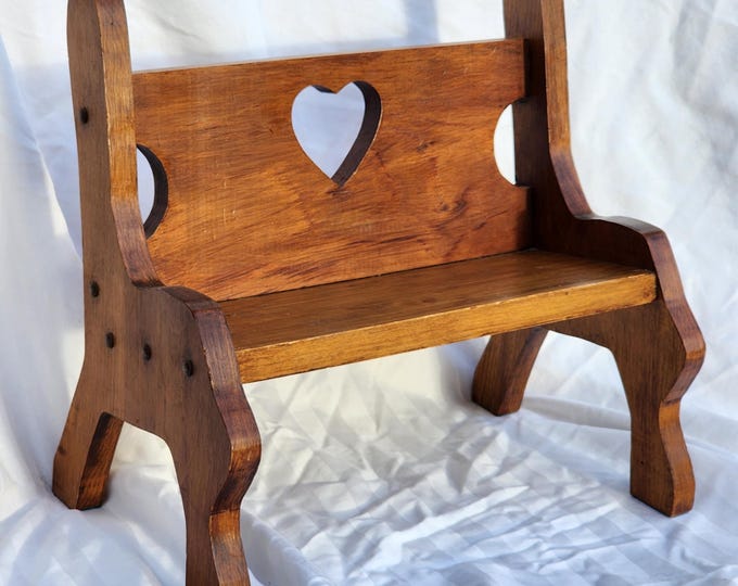 Vintage Handmade Wood Bench Shelf With Heart Shape Cutout, Table Top ...
