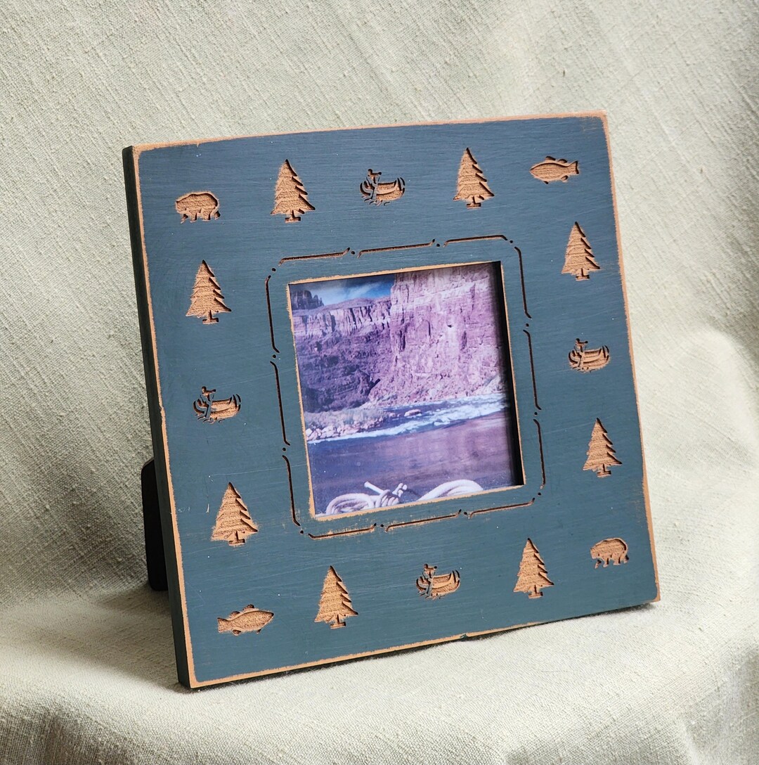 Vintage 3x3 Wood Lodge Style Picture Frame, Square Photo Frame, Table ...