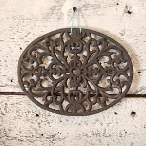 Vintage Cast Iron Oval Trivet, Fenehc Filigree Design, Hot Plate, Wall ...