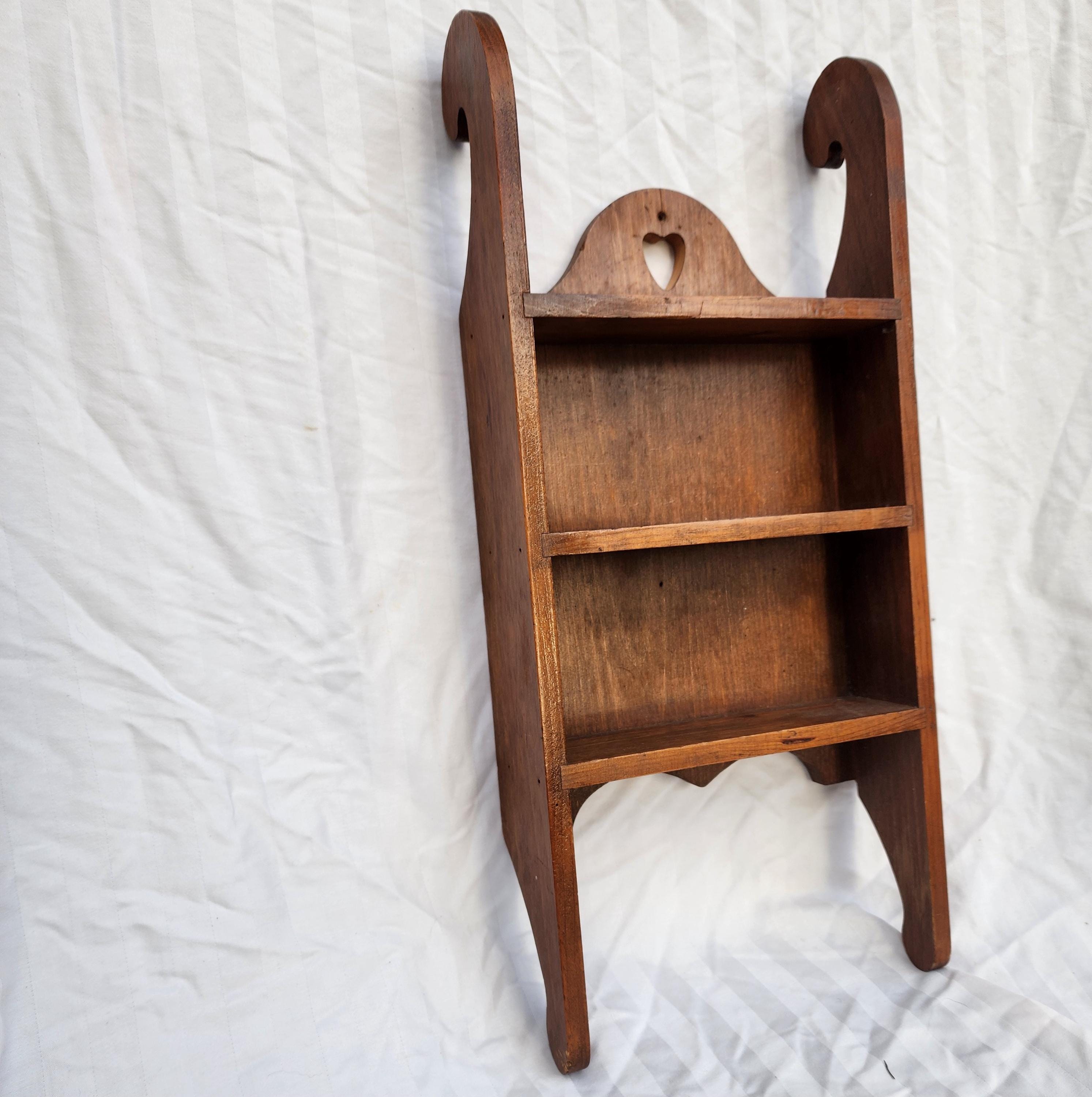 Vintage Handmade Wood Shelf, Three Tier Wall Hanging Shlef, Heart ...