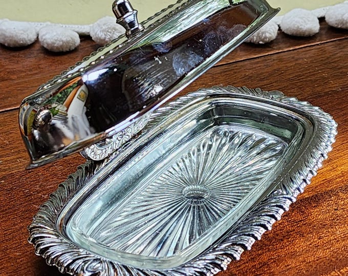 Vintage Fancy Butter Dish Silver Plated and Glass Floral Filigree Lid ...