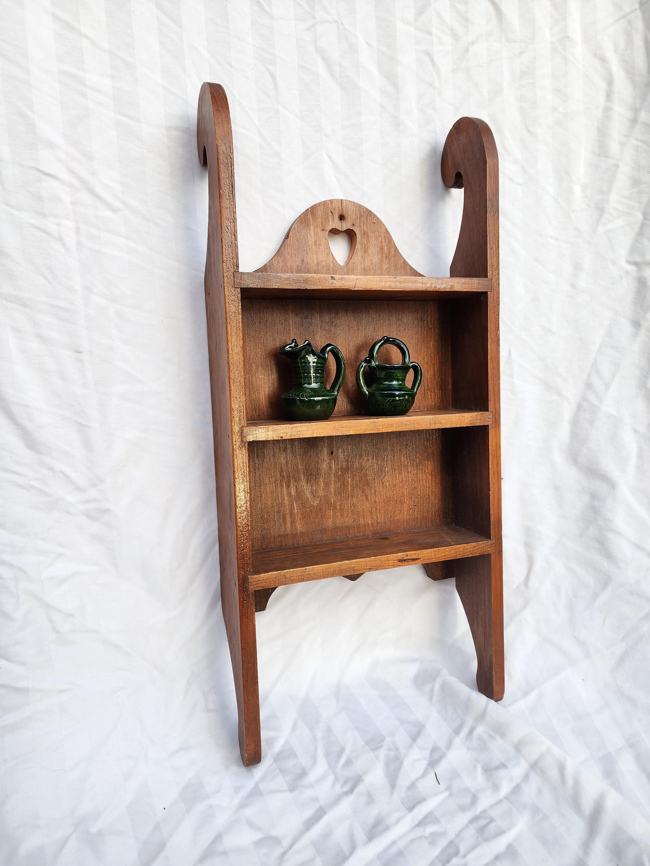Vintage Handmade Wood Shelf, Three Tier Wall Hanging Shlef, Heart ...