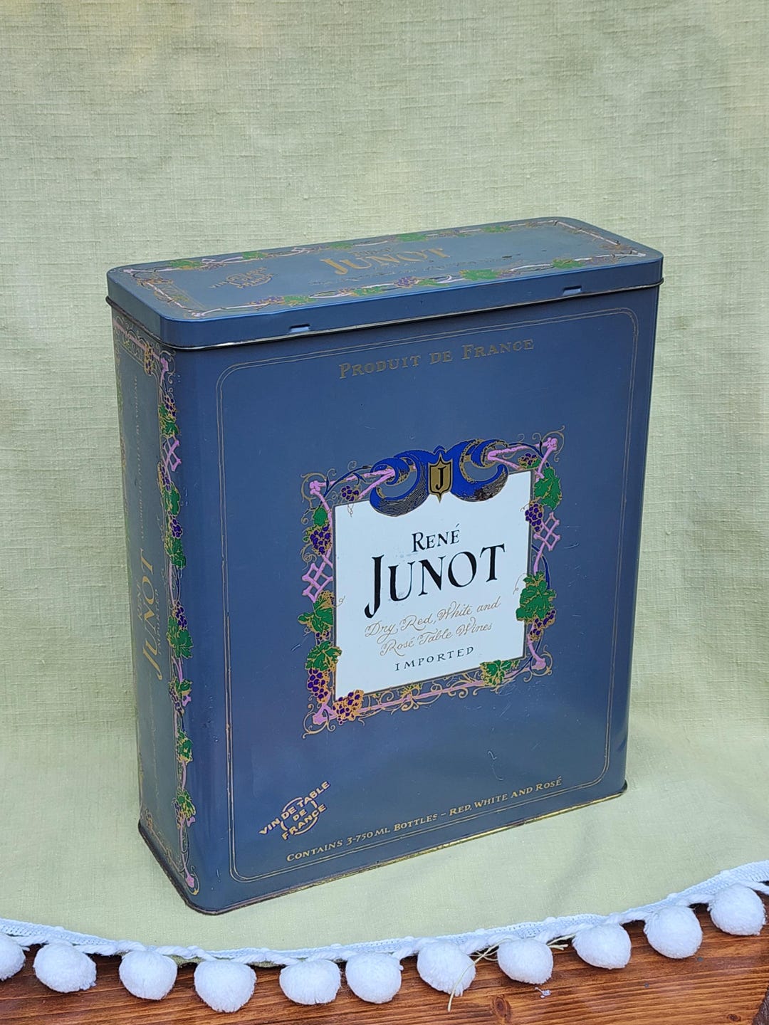 Rare Vintage Rene Junot Wine Large Rectangle Tin Box, Made in England ...