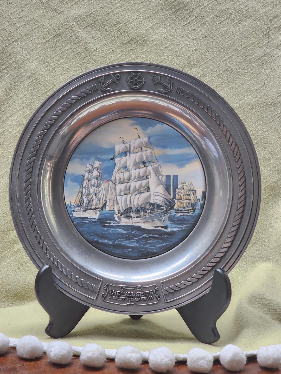 Vintage Schooner Ships Ceramic and Pewter Decorative Plate Danbury Mint ...