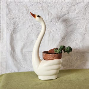 Vintage Ceramic Swan Indoor Plant Pot, Handmade in California, Tall and ...