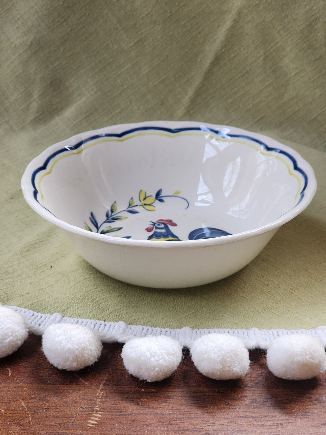 Vintage Japanese Nikko Blue Yellow Rooster Bowl Floral Country Chic ...