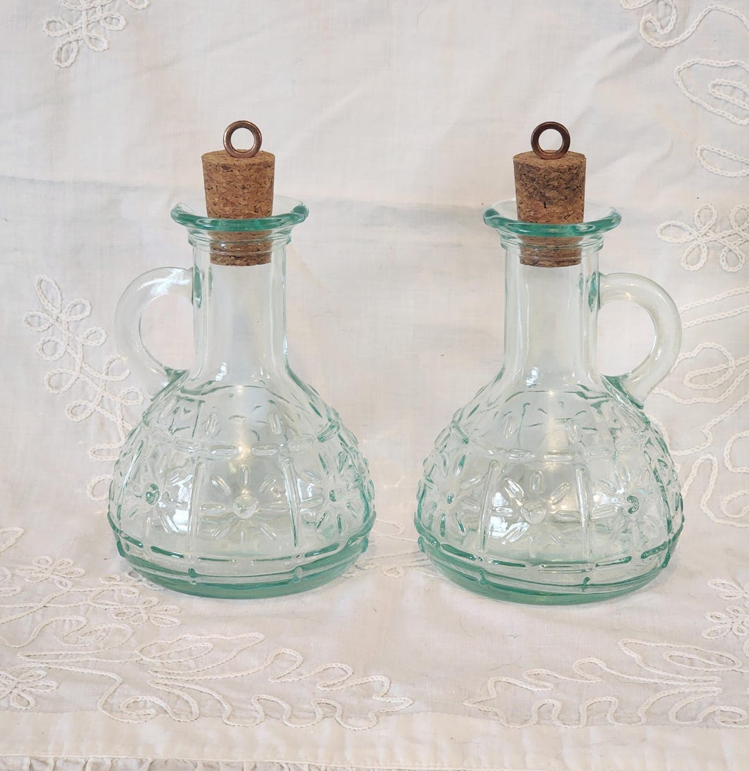 Vintage Bormioli Rocco Aqua Glass Cruets With Cork Caps: Made in Italy ...