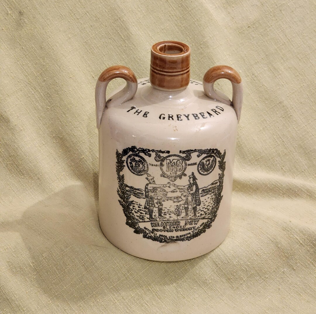 Vintage Scottish Stoneware Whisky Jug, the Greybeard Heater Dew Scotch ...