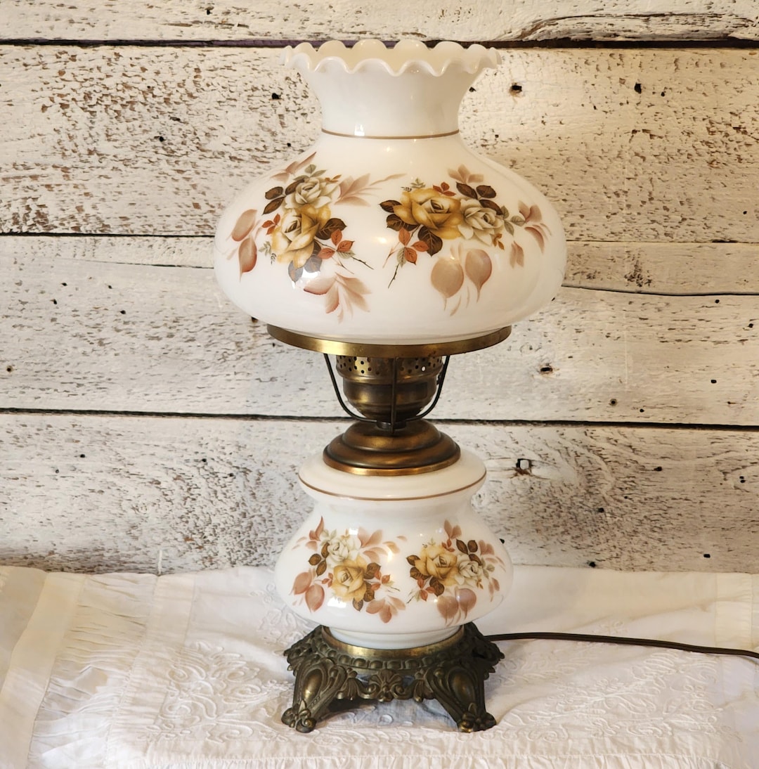 Vintage Castine Lamp Co. 3-way Hurricane Lamp: Rose Design & Bronze ...
