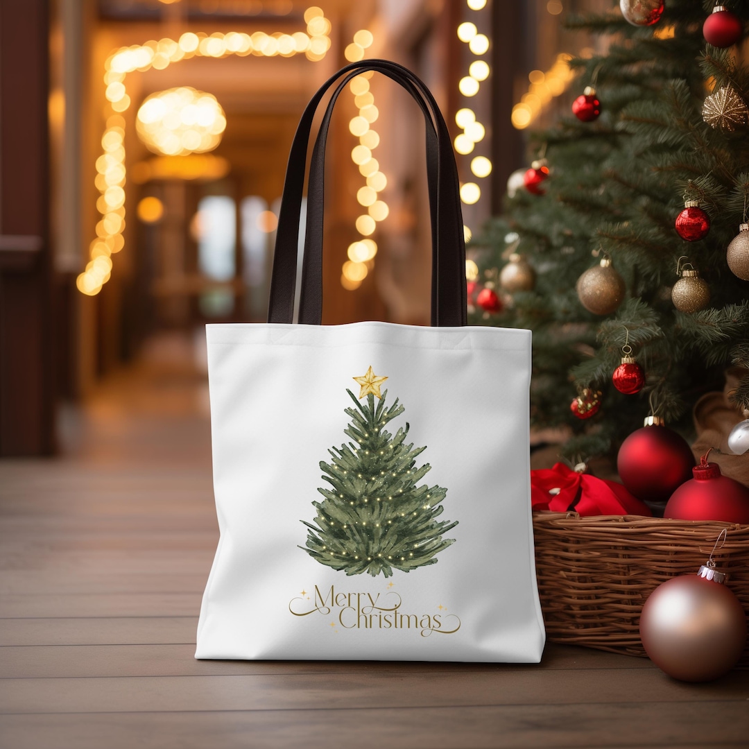Christmas Tree Tote Bag, Merry Christmas Tote, Holiday Bag, Christmas ...