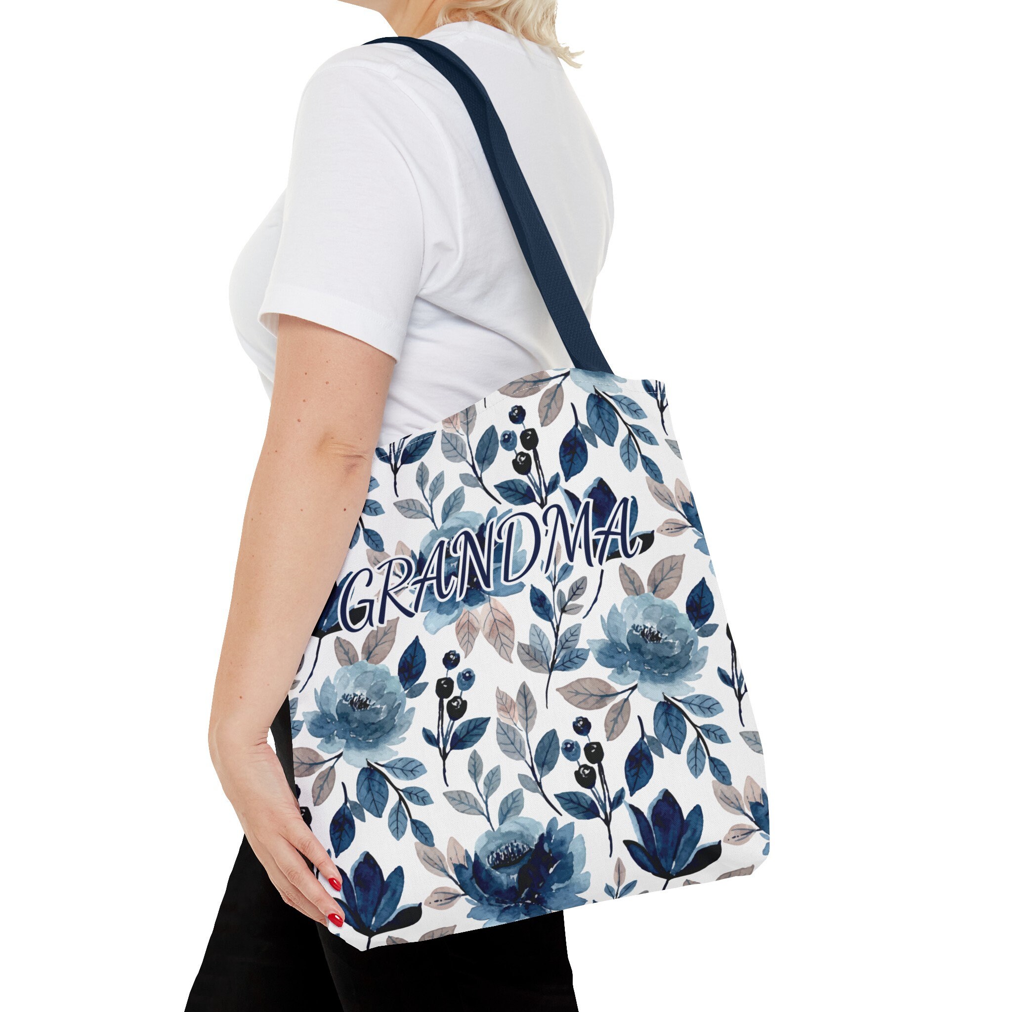 Grandma Blue Floral Bag, Mother's Day Gift, Floral Tote Bag, Gift for ...