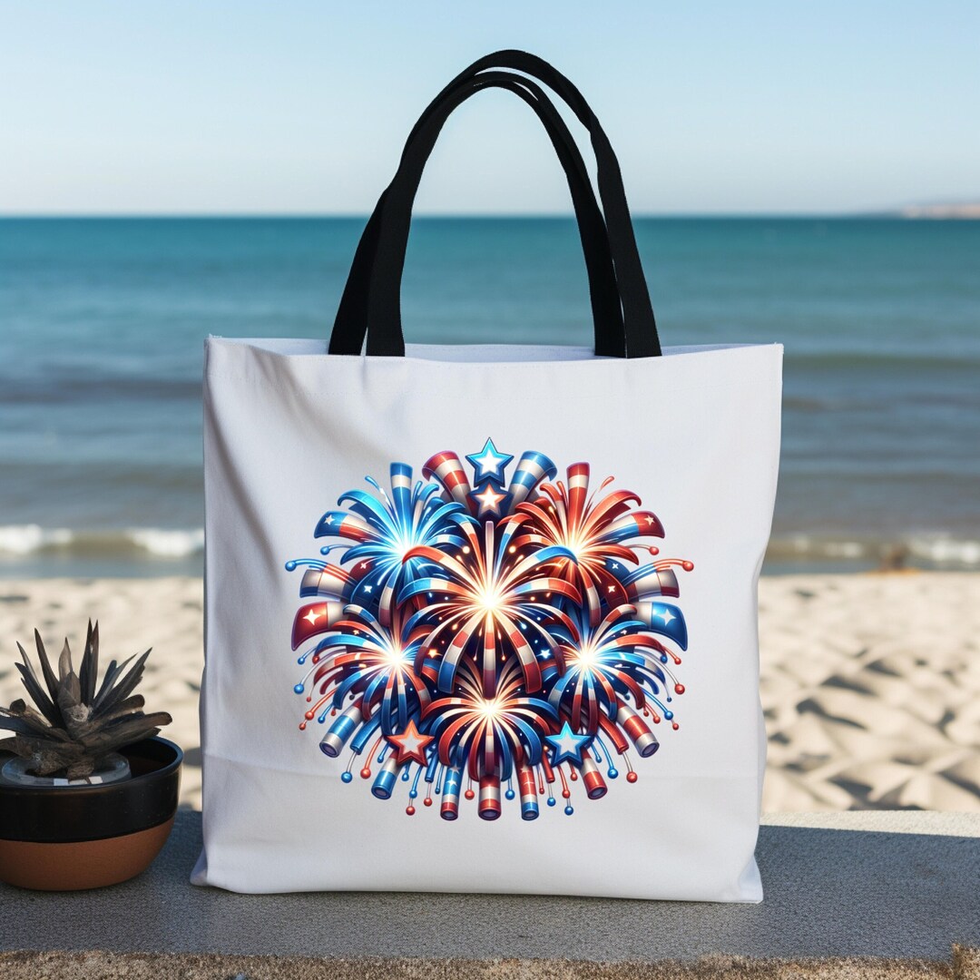 4th of July Fireworks Tote Bag, Fourth of July Bag, Patriotic Tote Bag ...