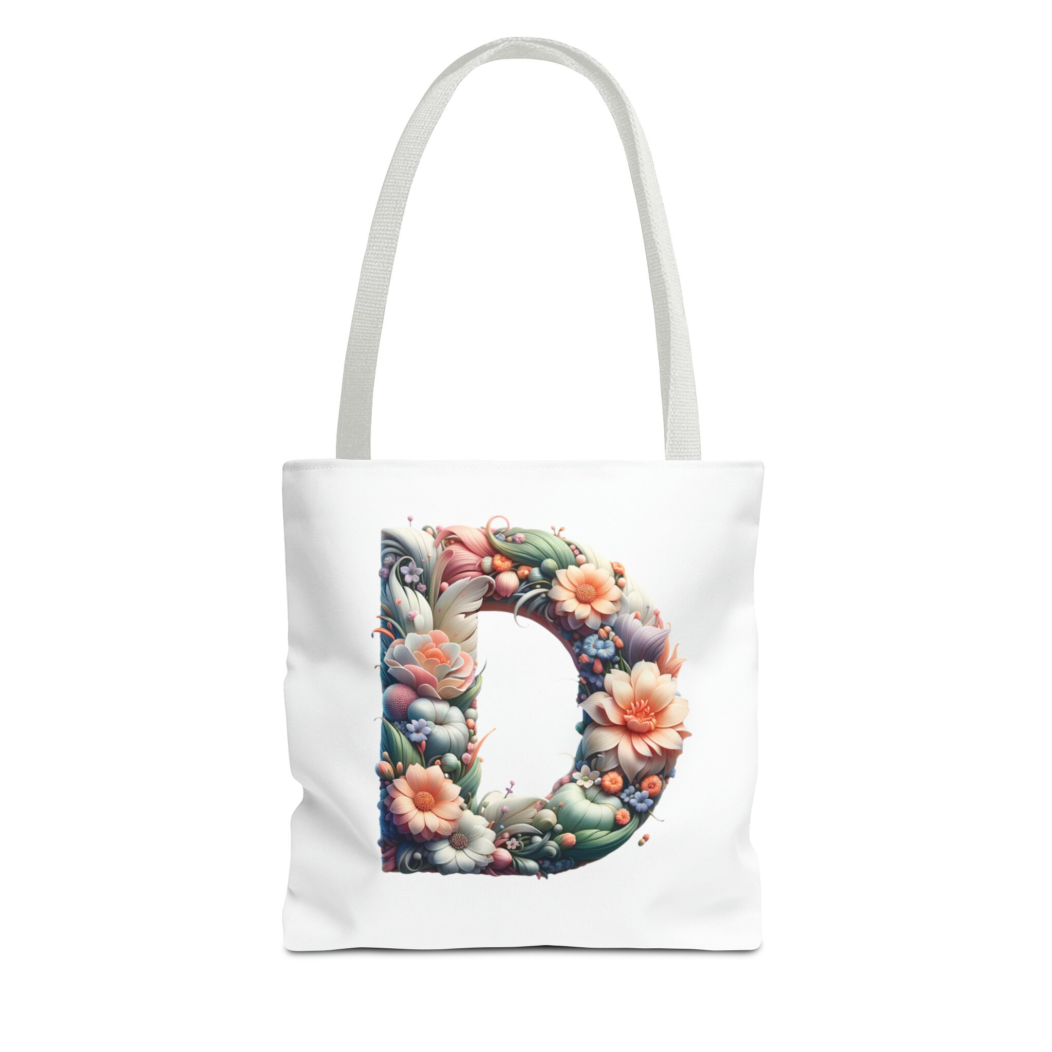 Pastel Floral Letter D Tote Bag, Letter D Tote Bag, Alphabet Bag ...