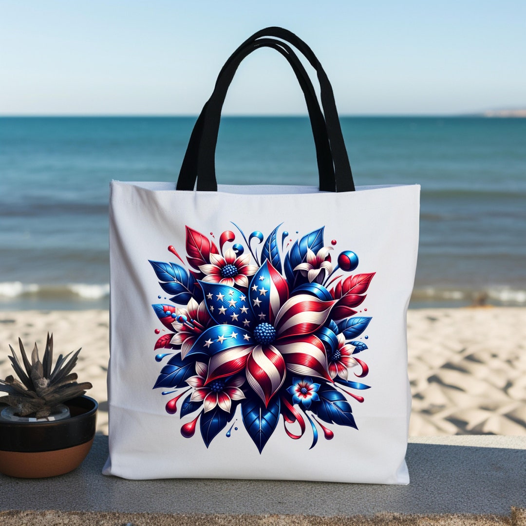 Floral Patriotic Tote Bag, Fourth of July Bag, Patriotic Tote Bag, Red ...