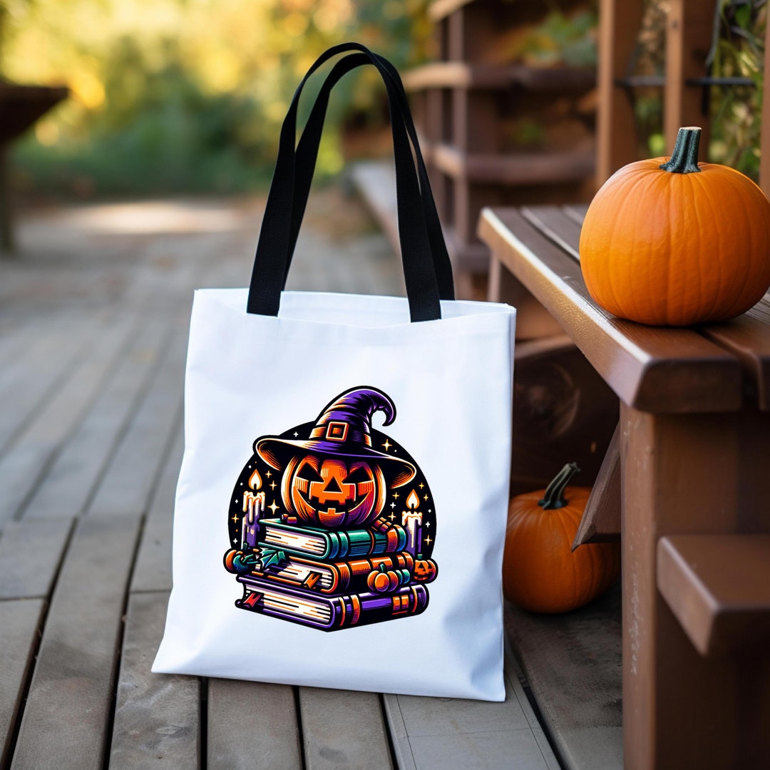 Halloween Pumpkin Book Tote Bag, Halloween Gift, Halloween Tote Bag ...