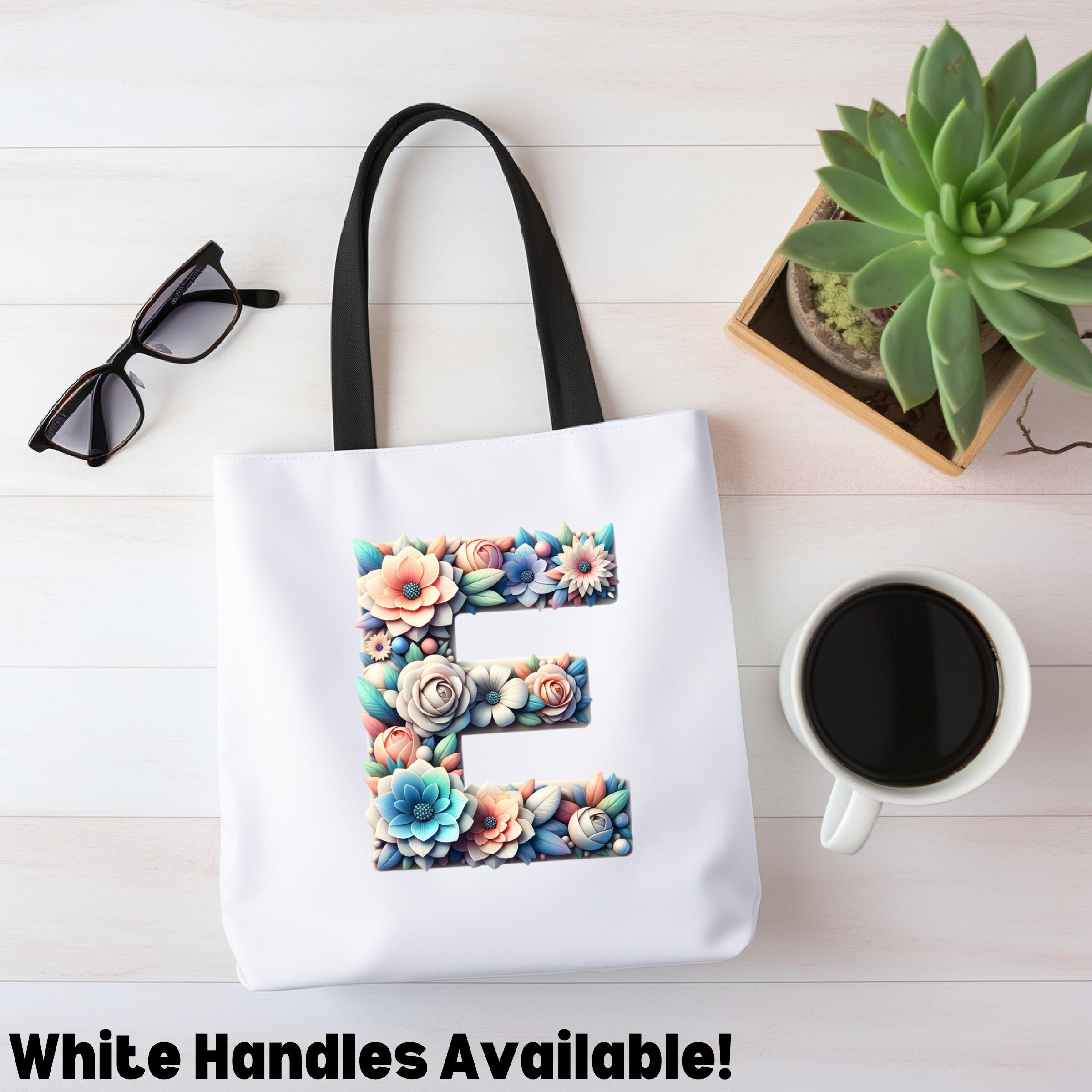 Pastel Floral Letter E Tote Bag, Letter E Tote Bag, Alphabet Bag ...