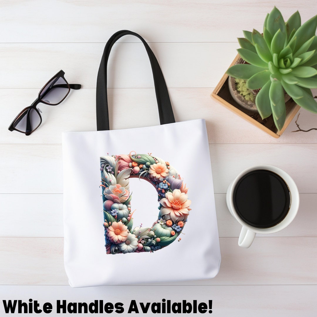 Pastel Floral Letter D Tote Bag, Letter D Tote Bag, Alphabet Bag ...