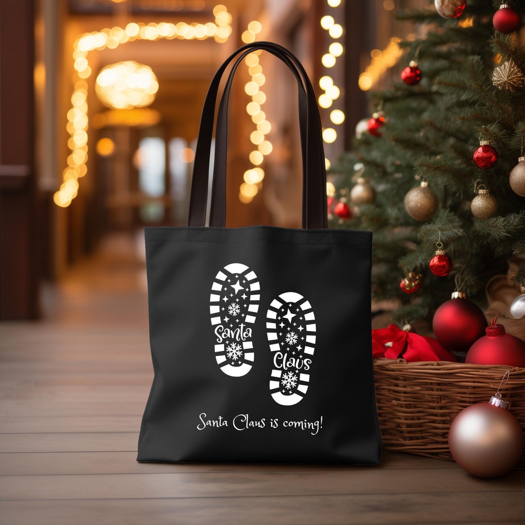 Santa Claus Tote Bag, Christmas Tote, Holiday Gift Bag, Christmas Gift ...