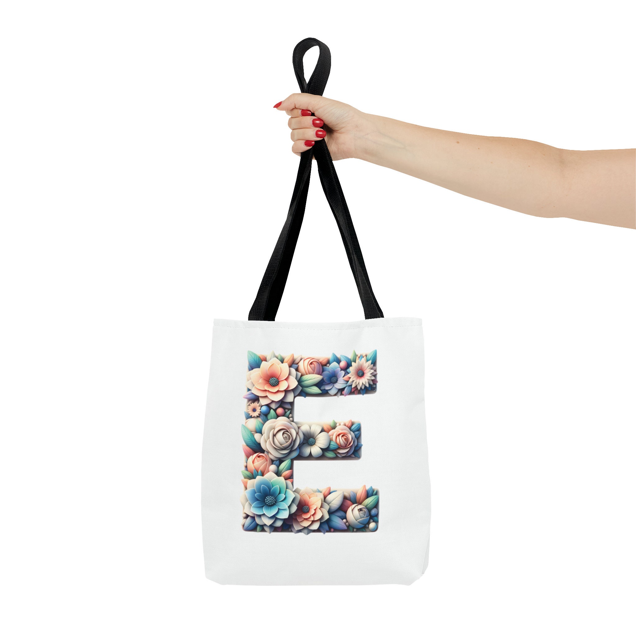 Pastel Floral Letter E Tote Bag, Letter E Tote Bag, Alphabet Bag ...
