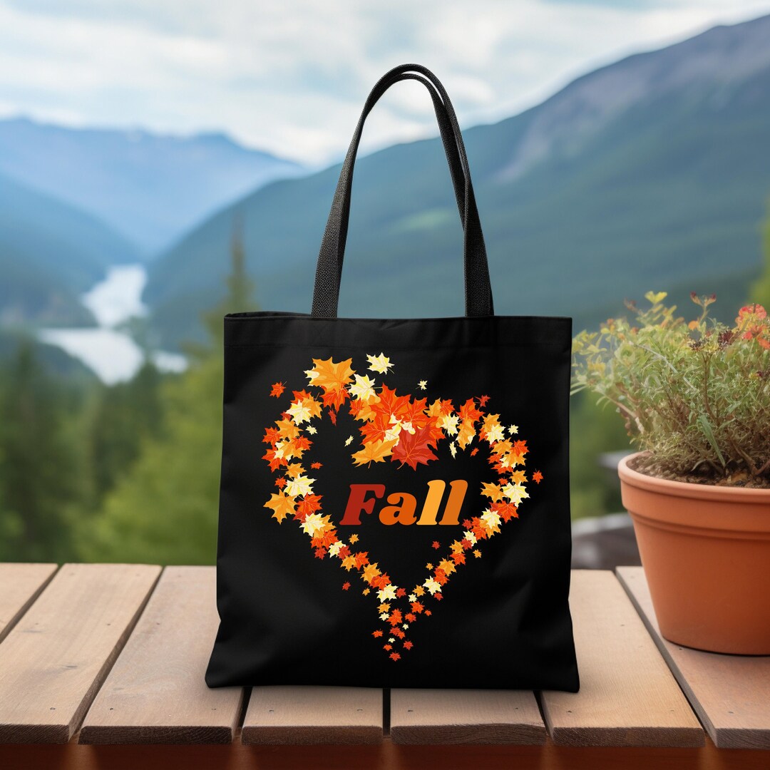 Fall Leaf Heart Tote Bag, Autumn Season Bag, Fall Bag, Cute Fall Bag ...