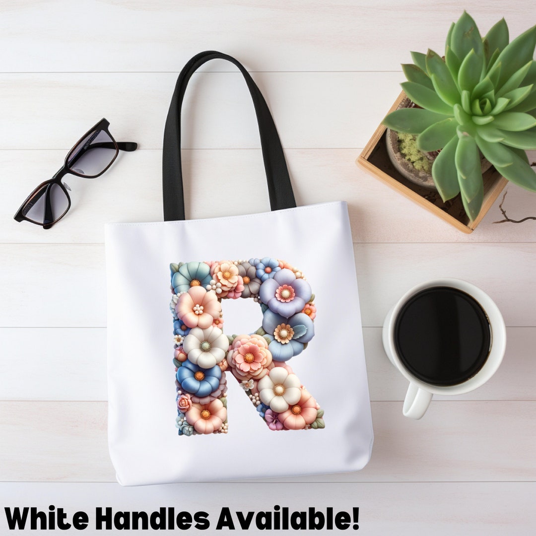 Pastel Floral Letter R Tote Bag, Letter R Tote Bag, Alphabet Bag ...