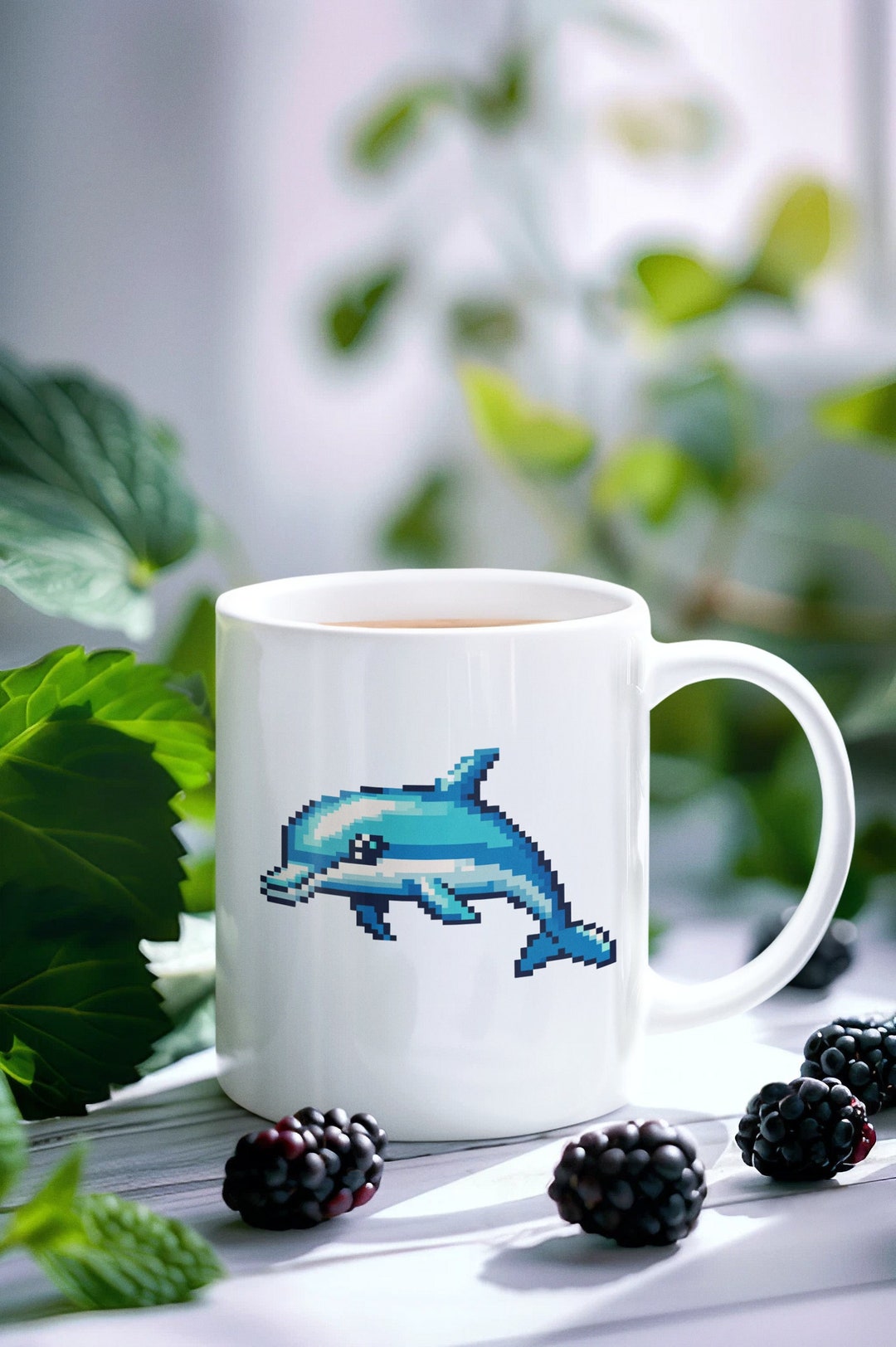 16 Bit Retro Dolphin Mug Pixelated Ecco Marine Fun Kitchenware Oceanic ...