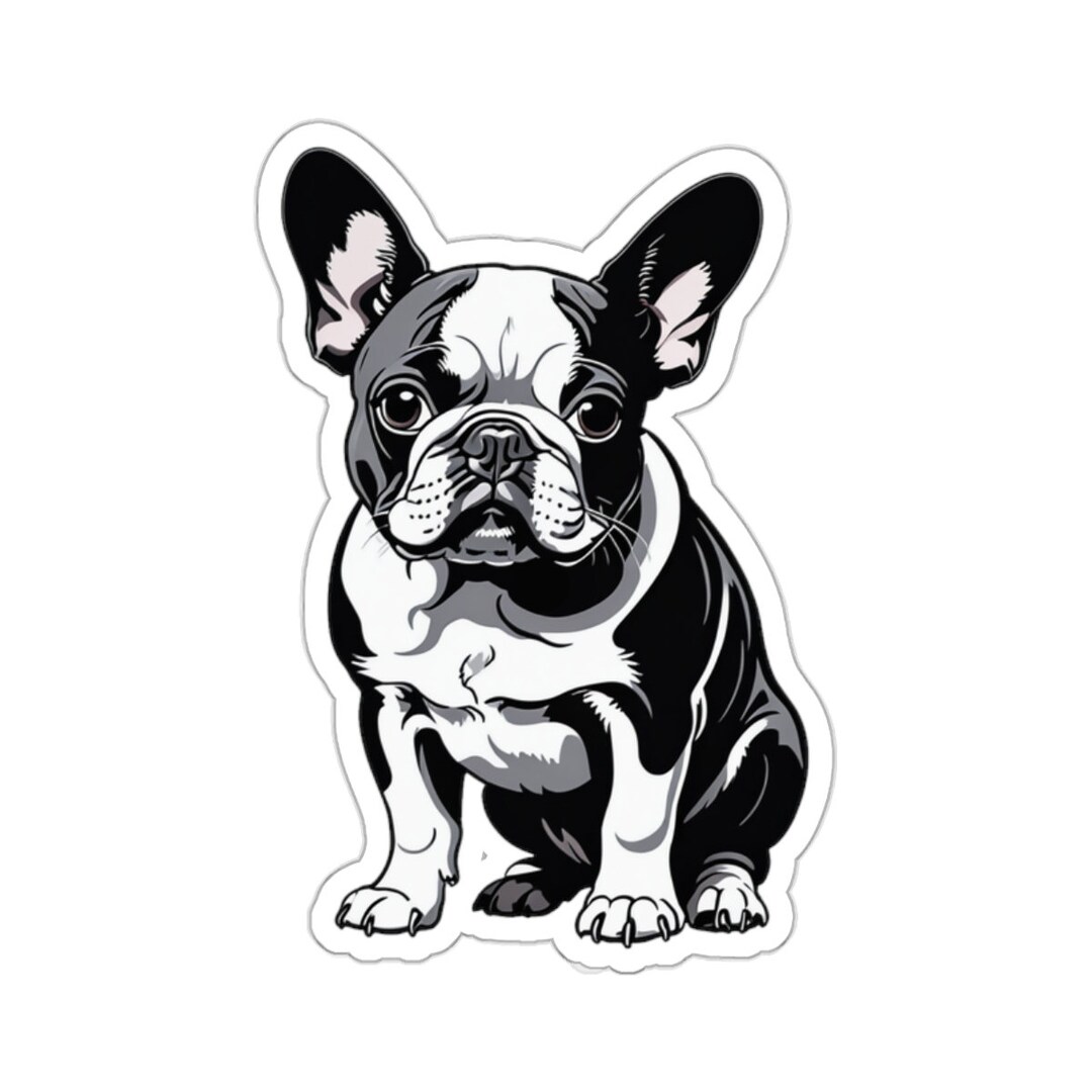 Frenchie Pie Black and White Sitting Dog Water Bottle Window Vinyl Die ...