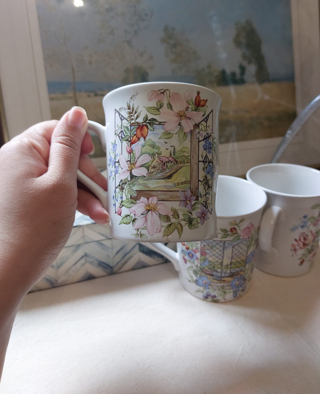 Vintage Landscape Nature Scene Mugs Set of 3, Charming Antique Mugs ...