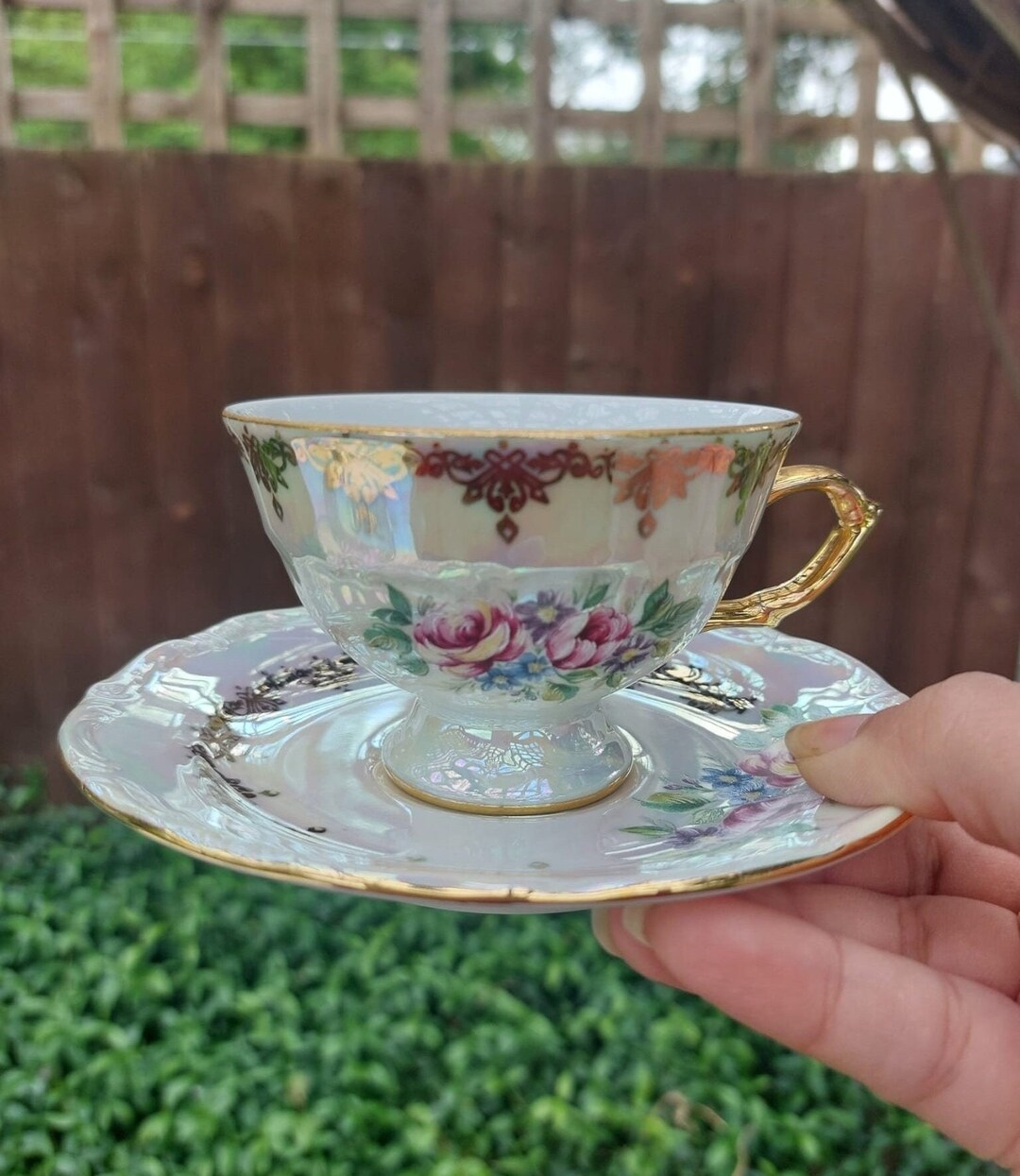 KT Czech Republic Tea Cup Set, Mother of Pearl Lustre Tea Cup Set ...