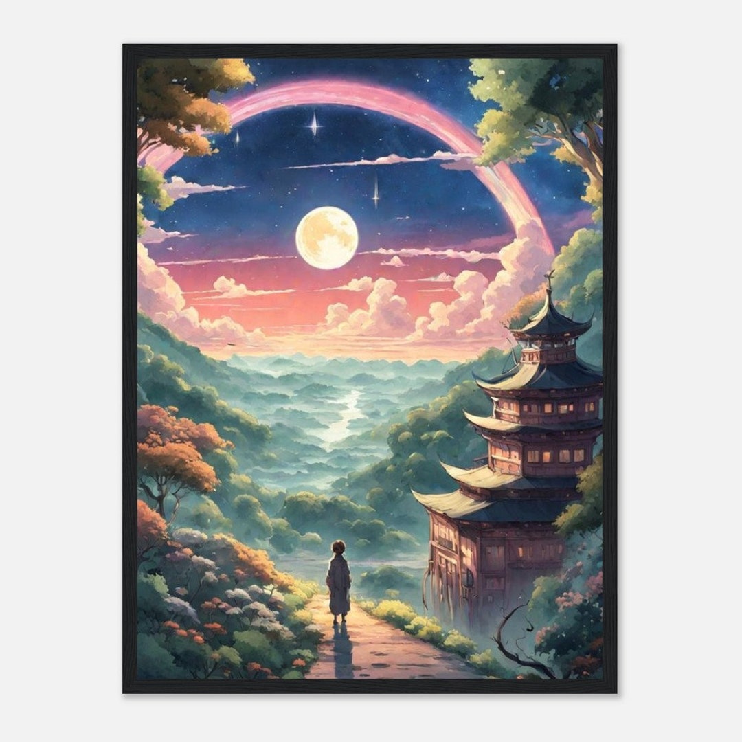 Japanese Moon View Premium Houten Frame 45x60cm - Etsy
