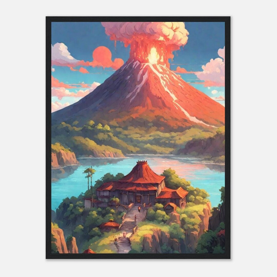 Volcano Eruption Island | Premium Houten Frame 45x60cm - Etsy