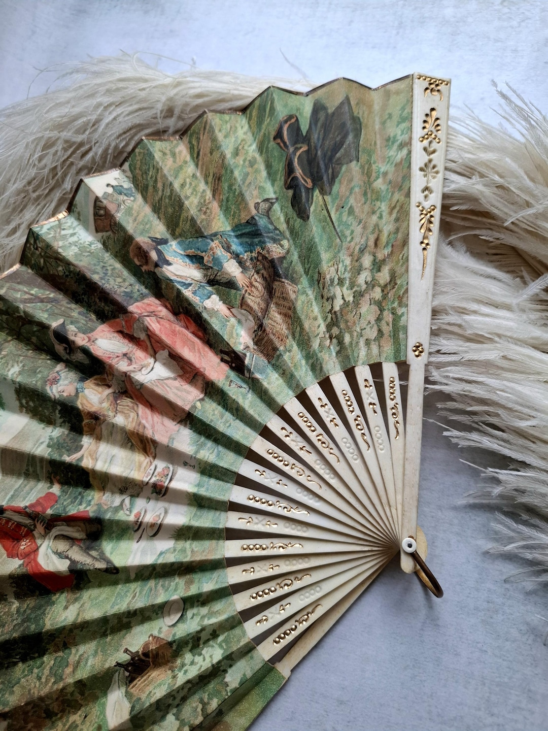 Antique Vintage Rococo Advertising Folding Fan, Fete Galante Hand Held ...